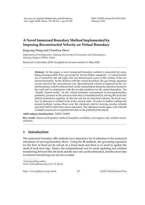 Pdf A Novel Immersed Boundary Method Implemented By Imposing