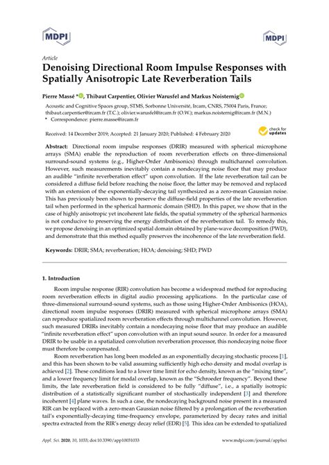 Pdf Denoising Directional Room Impulse Responses With Spatially Anisotropic Late Reverberation