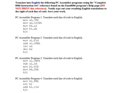 Solved Translate Into English The Following Pc Assembler