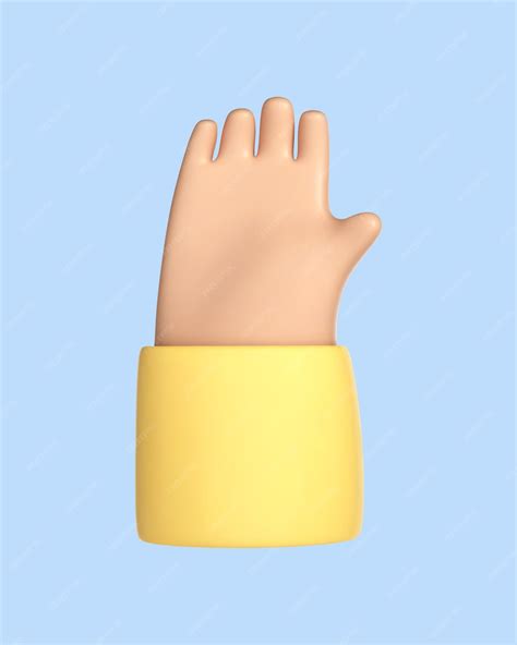 파란색 배경에 고립 된 3d 만화 오픈 손바닥 인사말 벡터 3d 일러스트 레이 션에 확장 다섯 손가락을 보여주는 오픈 뻗은 손 프리미엄 벡터