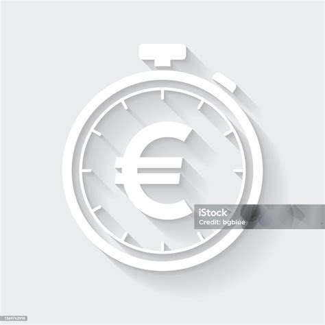 유로 기호와 스톱워치 빈 배경에 긴 그림자아이콘 플랫 디자인 유럽 연합 통화에 대한 스톡 벡터 아트 및 기타 이미지 유럽 연합 통화 유럽연합 화폐 단위 속도 Istock