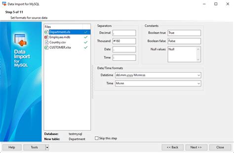 data import for mysql sqlmanager