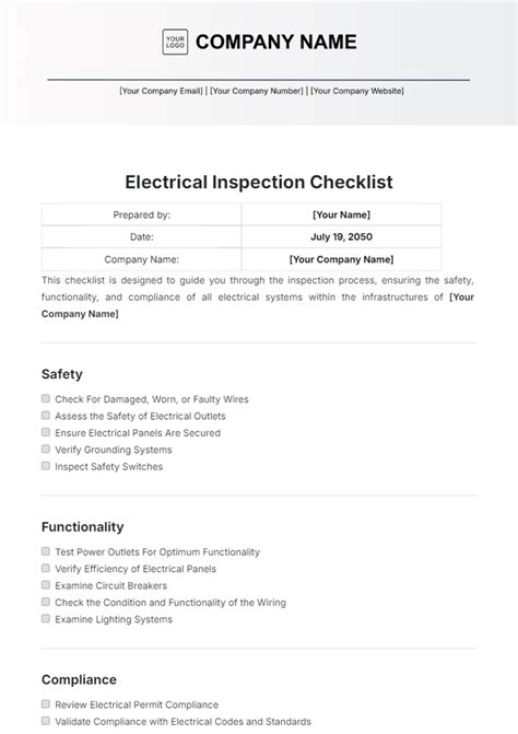 Free Electrical Inspection Checklist Template To Edit Online