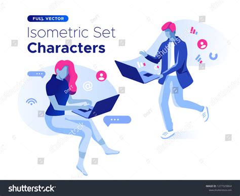 People Work Interacting Graphs Icons Devices Stock Vector Royalty Free 1277329864 Shutterstock