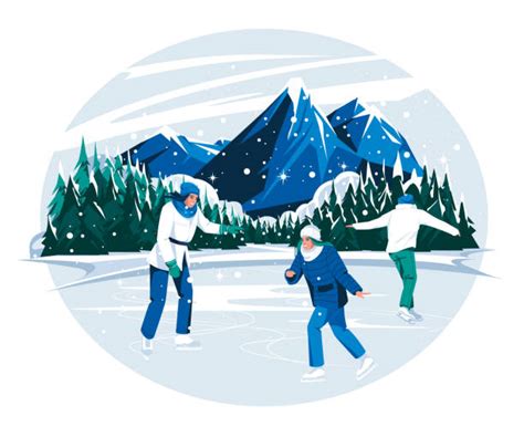 420 Ice Skating On Lake Stock Illustrations Royalty Free Vector