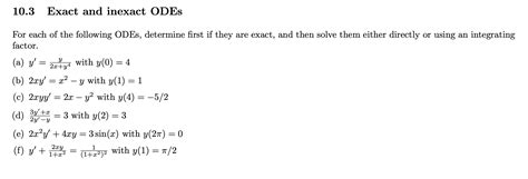 solved 10 3 exact and inexact odes for each of the following