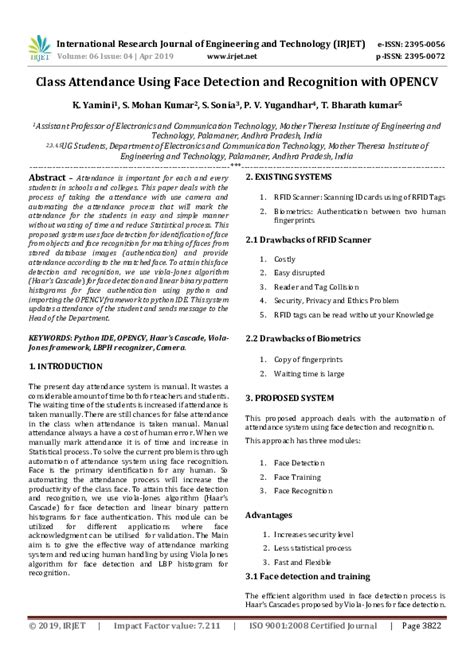 Pdf Class Attendance Using Face Detection And Recognition With Opencv