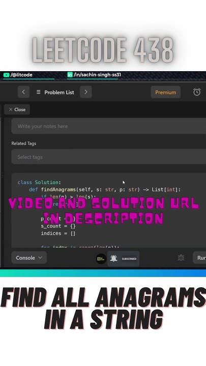 438 Find All Anagrams In A String Python Leetcode Youtube