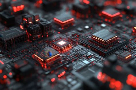 A Computer Chip With A Red Light On It Stock Illustration Illustration Of Design Processor