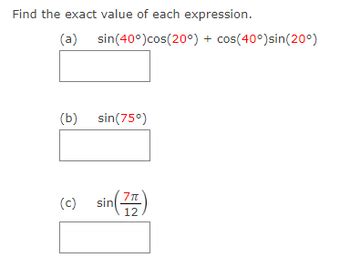 Answered Find The Exact Value Of Each Bartleby