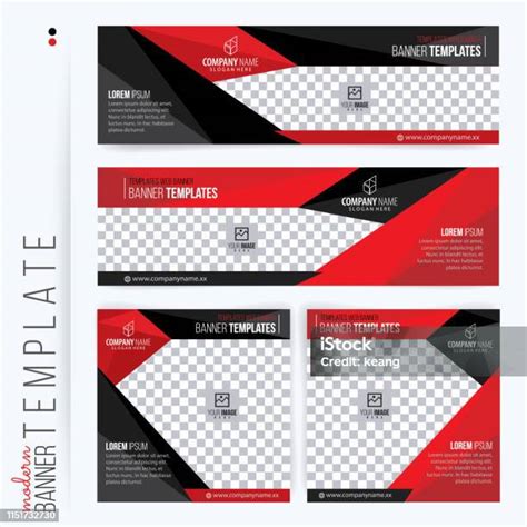빨간색과 검은색 웹 배너 템플릿 사진에 대 한 공간을 가진 표준 크기 현대적인 디자인 0명에 대한 스톡 벡터 아트 및 기타 이미지 0명 개념 기업 비즈니스 Istock