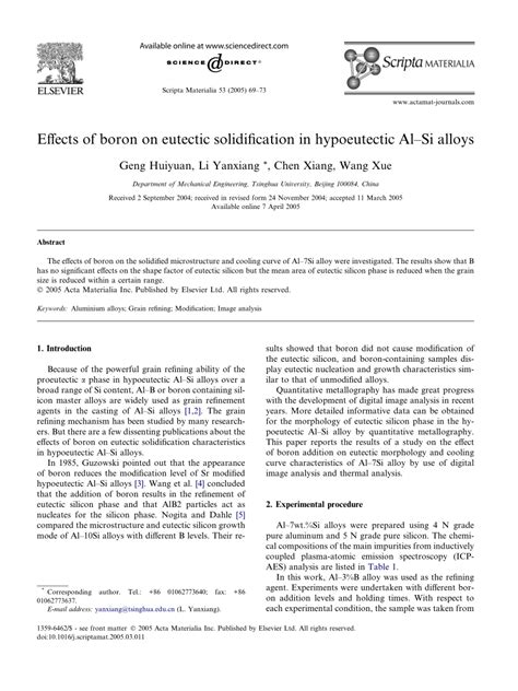 Pdf Effects Of B On The Eutectic Solidification Of Hypereutectic Al