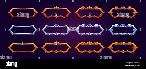 Golden Medieval Fantasy Game Ui Frame For Button Isolated Vector Design Bronze Border For Rpg