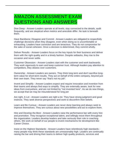 Amazon Assessment Exam Questions And Answers Amazon Driving Stuvia Us