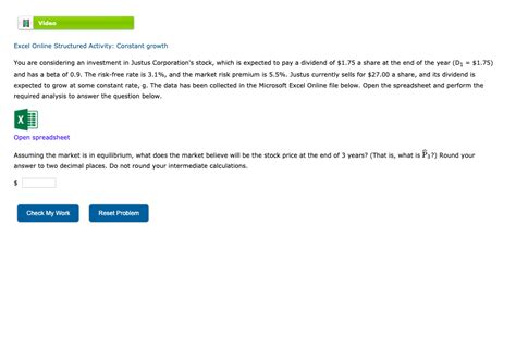 Solved Video Excel Online Structured Activity Constant Chegg Com
