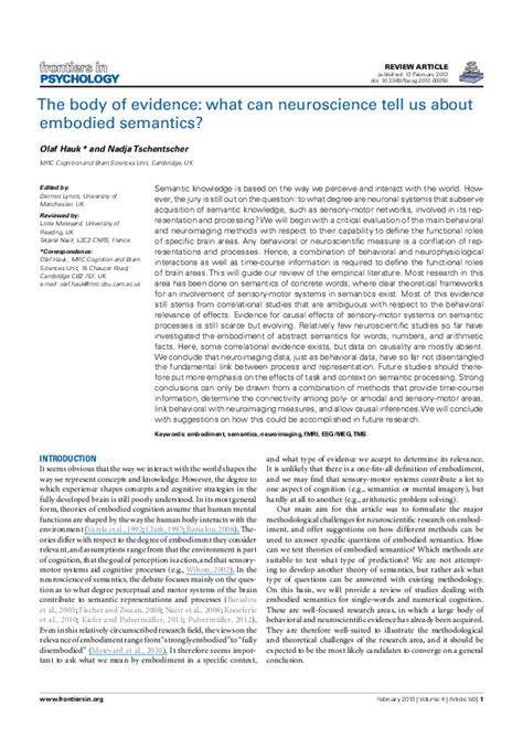 Pdf The Body Of Evidence What Can Neuroscience Tell Us About Embodied Semantics