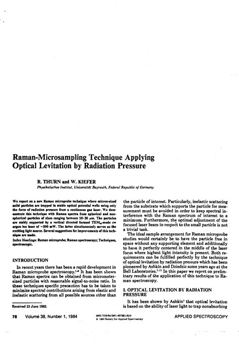 Pdf Raman Microsampling Technique Applying Optical Levitation By Radiation Pressure