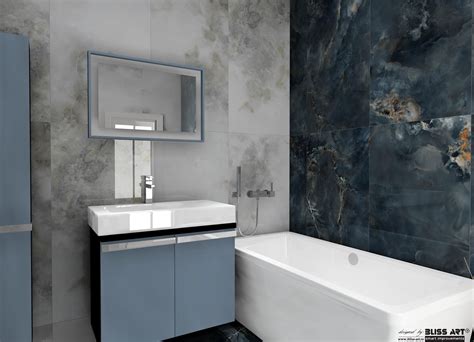 Amenajare Baie Cu Gresie Albastra Lucioasa Tip Onix
