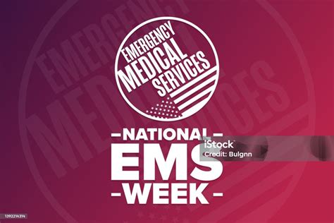 전국 Ems 주간 응급 의료 서비스 휴일 개념 배경 배너 카드 텍스트 비문이있는 포스터를위한 템플릿 벡터 Eps10 일러스트레이션 긴급서비스와 구조 직업에 대한 스톡 벡터