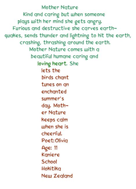 Mother Nature A Shape Poem By Olivia