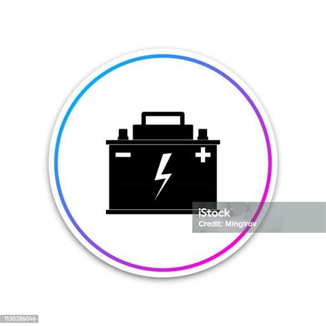 자동차 배터리 아이콘 흰색 배경에 고립입니다 축 압 기 배터리 에너지 전력 및 전기 축 압 기 배터리 번개 볼트 기호입니다 동그라미 흰색 버튼 벡터 일러스트 배터리 전원에