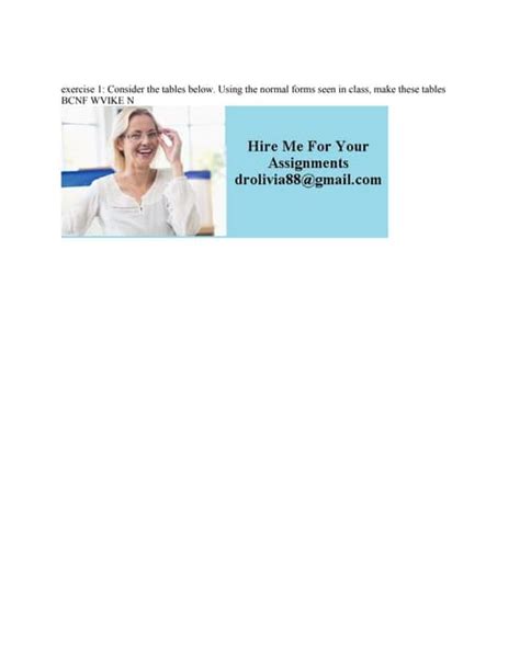 Exercise 1 Consider The Tables Below Using The Normal Forms Seen Inpdf