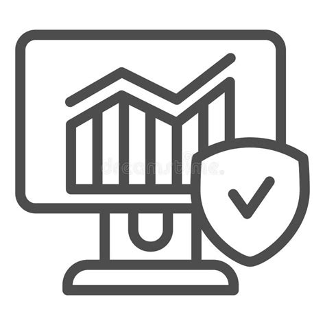 Monitor With Graph On The Screen Line Icon Chart On Pc Vector