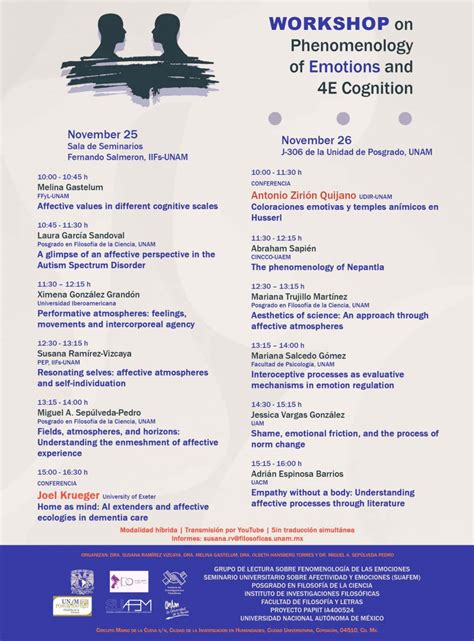 Workshop On Phenomenology Of Emotions And 4e Cognition Investigaciones Filosoficas Unam