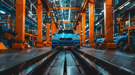 Mass Production Assembly Line Of Modern Cars In A Busy Factory
