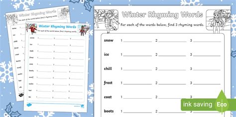 Winter Rhyming Words Activity Rhyming Words Rhymes