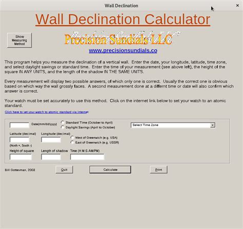 Software For Calculating The Gnominal Declination Of The Wall