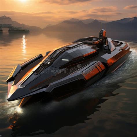 Futuristic Dark Gold And Orange Fast Boat A Hyper Realistic Sci Fi