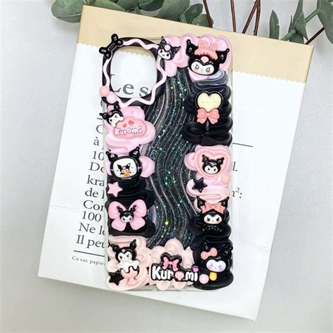 Black Pink Kuromi Handmade Decoden Phone Case For All Phone Models Cheror