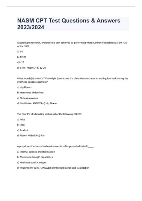 Nasm Cpt Test Questions And Answers 2023 2024 Nasm Cpt Stuvia Us