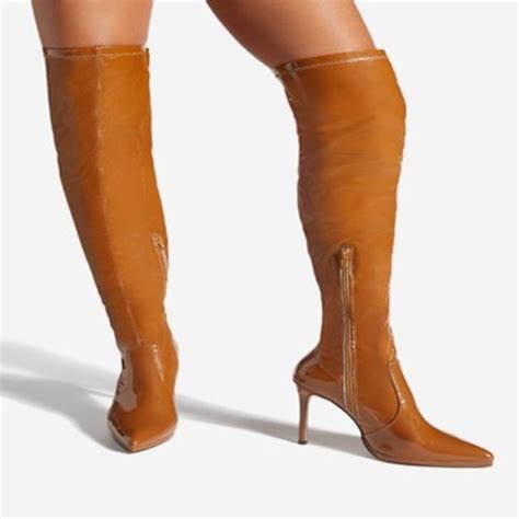 Shoe Dazzle Shoes Shoedazzle Wide Calf Thigh High Camel Patent