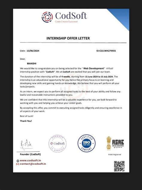 Manshi Gaur On Linkedin Codsoft Web