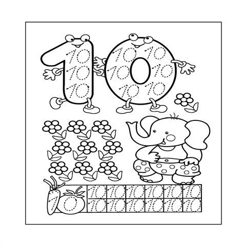 Number Coloring Page 0 1 2 3 4 5 6 7 8 9 10 Vector Illustration