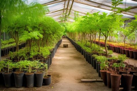 Premium Ai Image Tree Nursery With Saplings And Seedlings Growing In Pots Created With