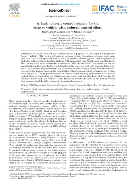 Pdf A Fault Tolerant Control Scheme For The Reentry Vehicle With