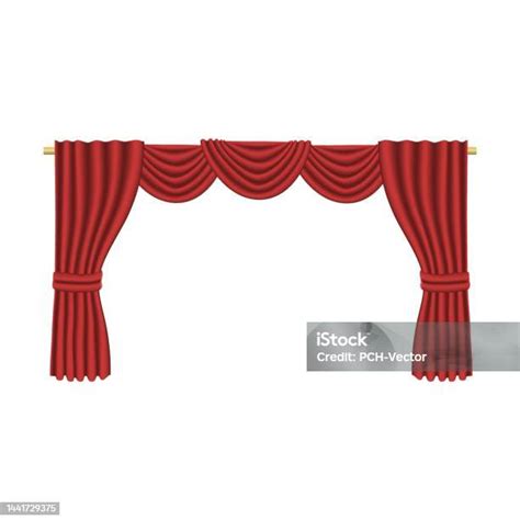 빨간 패브릭 만화 벡터 삽화로 만든 커튼을 활짝 엽니다 고급 창문 커튼과 무대 영화 또는 오페라 커튼 웨딩 커버 장식 무대에