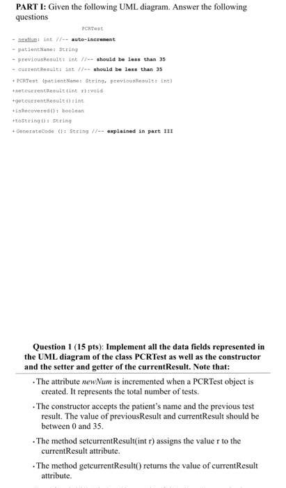 solved part 1 given the following uml diagram answer the