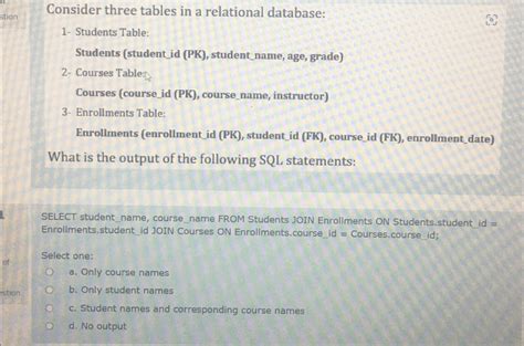 Solved Consider Three Tables In A Relational Database1