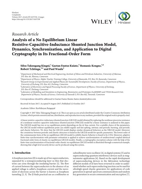 Pdf Analysis Of A No Equilibrium Linear Resistive Capacitive