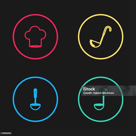 세트 라인 키친 국자 셰프 모자 아이콘 벡터 검은색에 대한 스톡 벡터 아트 및 기타 이미지 검은색 금속 누름 버튼 Istock