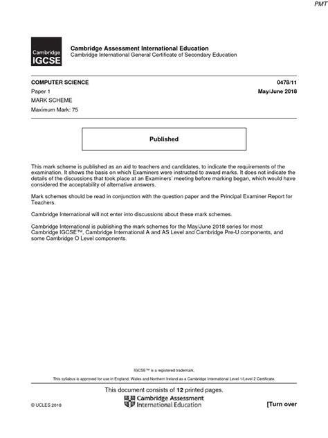 June 2018 V1 Ms Paper 1 Caie Computer Science Gcse Pdf Computer