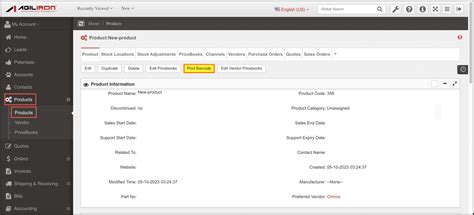 Print Barcode Option From Product Detailed View
