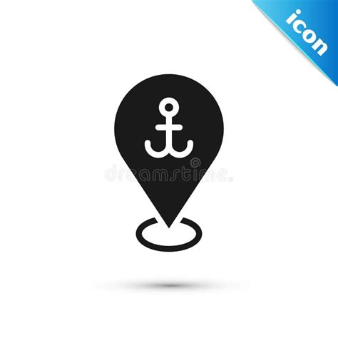 grey map pointer with anchor icon isolated on white background vector