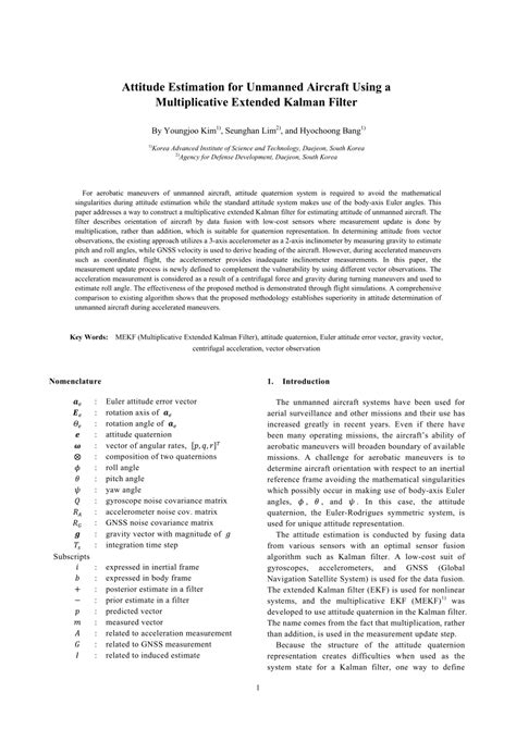 Pdf Attitude Estimation For Unmanned Aircraft Using A Multiplicative Extended Kalman Filter