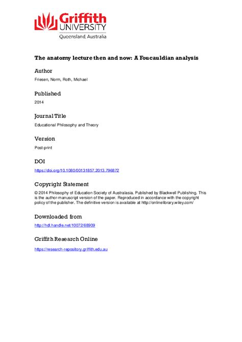Pdf The Anatomy Lecture Then And Now A Foucauldian Analysis