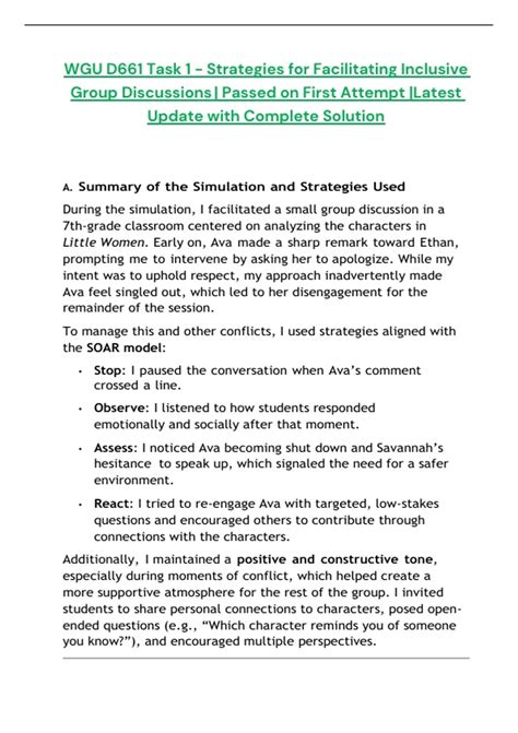 Wgu D661 Task 1 Strategies For Facilitating Inclusive Group